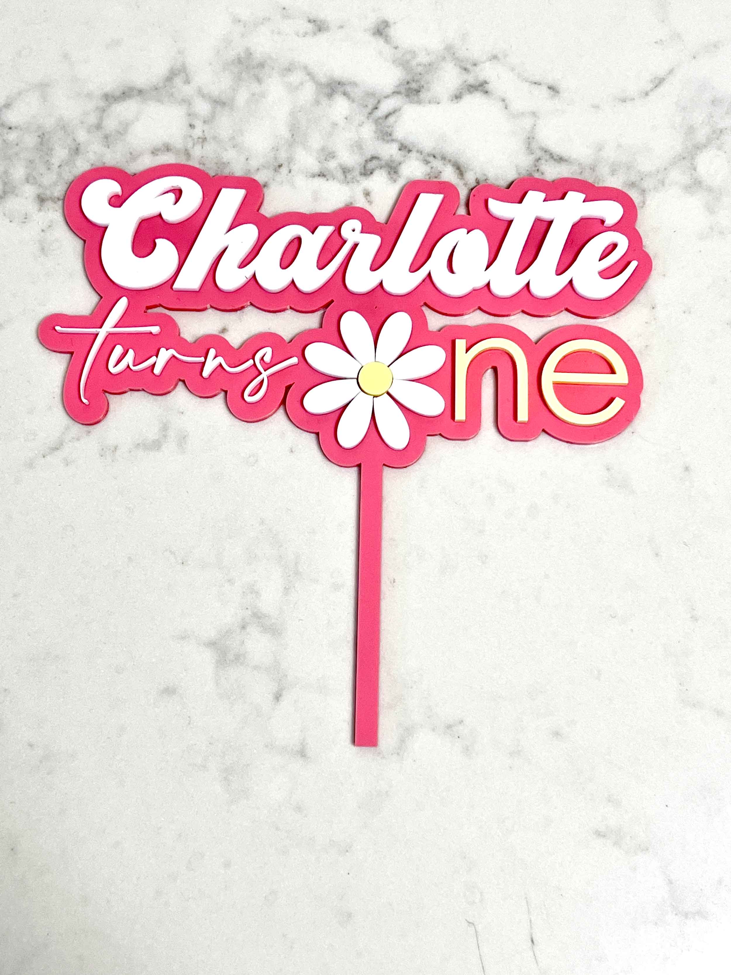 Custom Double Layered Daisy First Birthday Cake Topper - Personalise ...