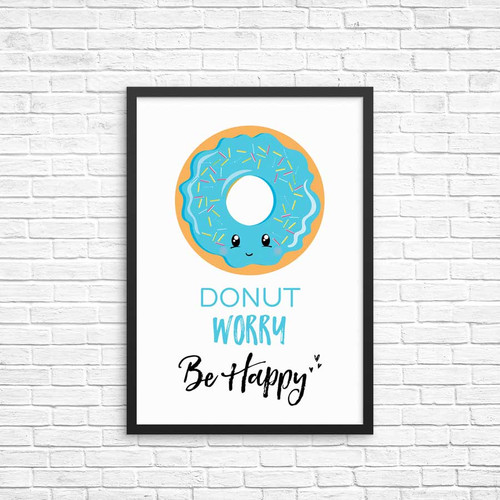 Wall Art Print - Blue Donut Worry Be Happy - Little Dance