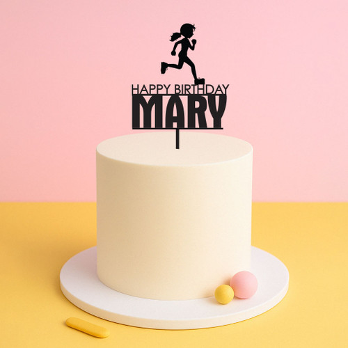 Female Runner Cake Topper – Custom Name for Athlete Birthdays