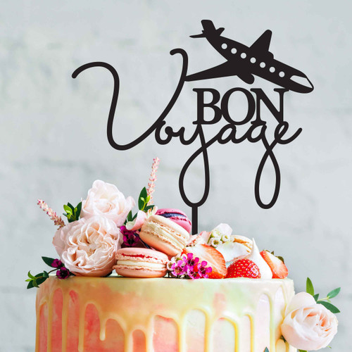 Bon Voyage Cake Topper with Aeroplane - Fancy Script Font