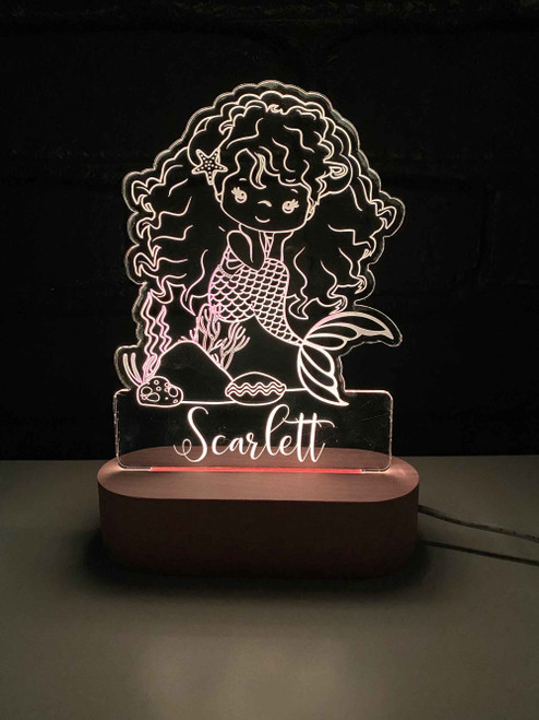 Personalised Mermaid LED Nightlight | Engraved Name | Remote Control ...
