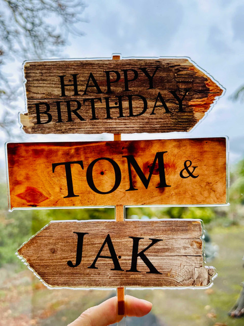 Custom Wooden Sign Cake Topper - Personalised Rustic Theme