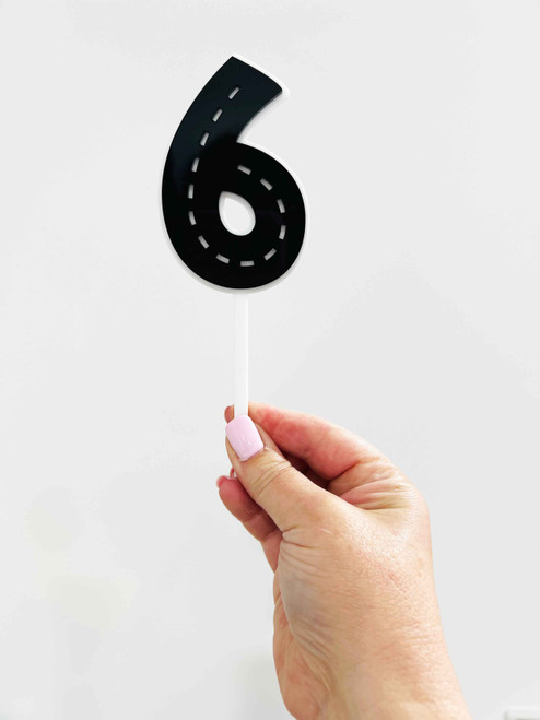 Road-Themed Age Cake Topper | Acrylic Number Cake Decoration