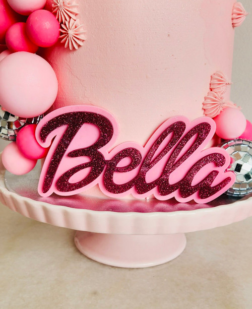 Barbie Font Name Cake Plaque | Double Layered Personalised Cake Decoration