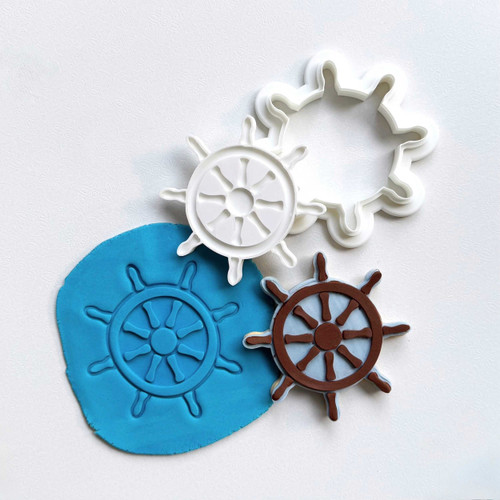 Ship's Helm Cookie Stamp & Cutter | Nautical Party Biscuit Embosser