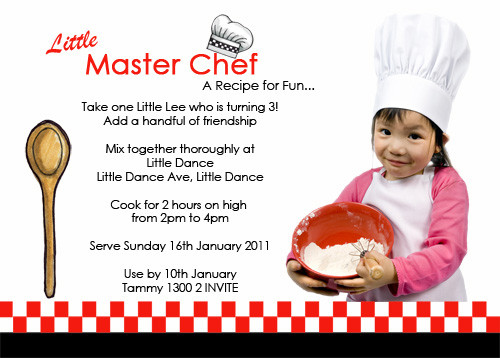 Master Chef Inspired Kids Birthday Invitations - Cooking Theme ...